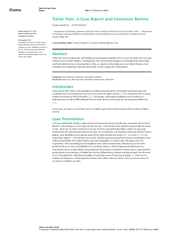 (PDF) Talon Noir: A Case Report and Literature Review