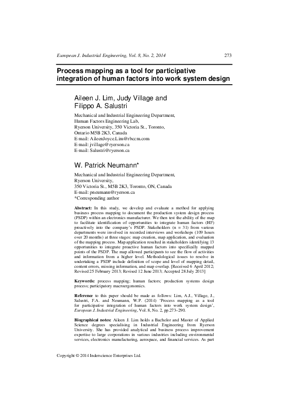 (PDF) Process mapping as a tool for participative integration of human ...