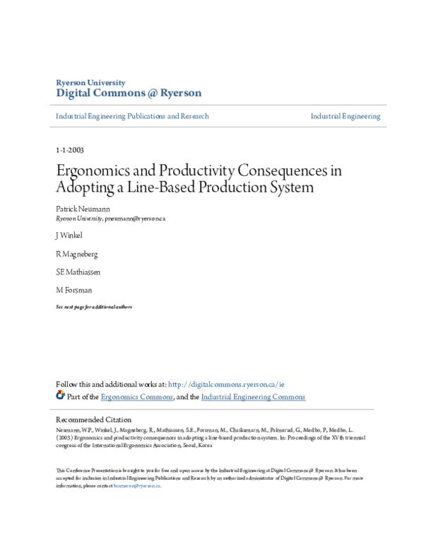 (PDF) Ergonomics and Productivity Consequences in Adopting a Line-Based ...