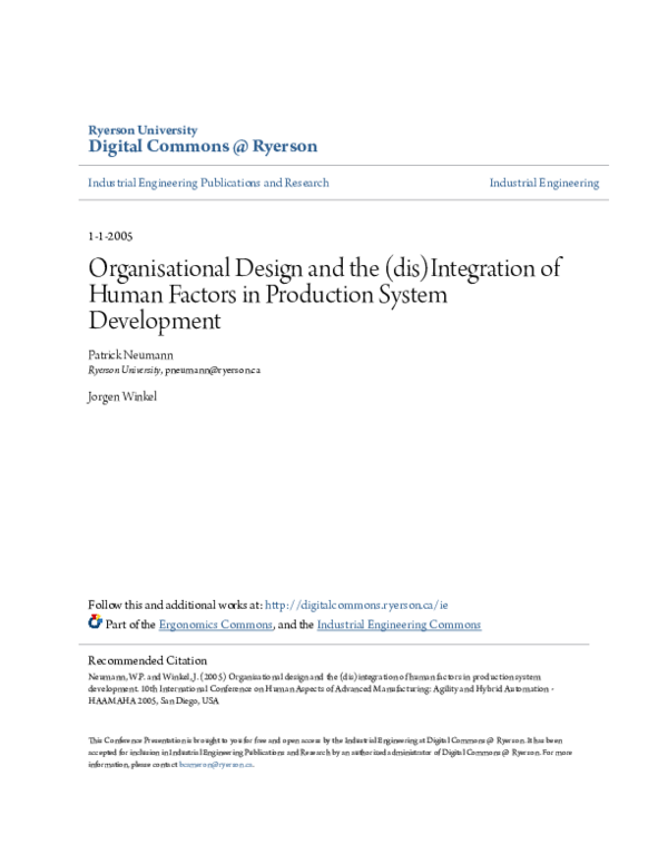 (PDF) Organisational Design and the (dis)Integration of Human Factors ...