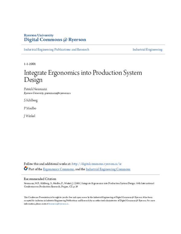 (PDF) Integrate Ergonomics into Production System Design