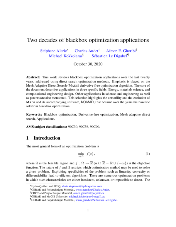 (PDF) Two decades of blackbox optimization applications