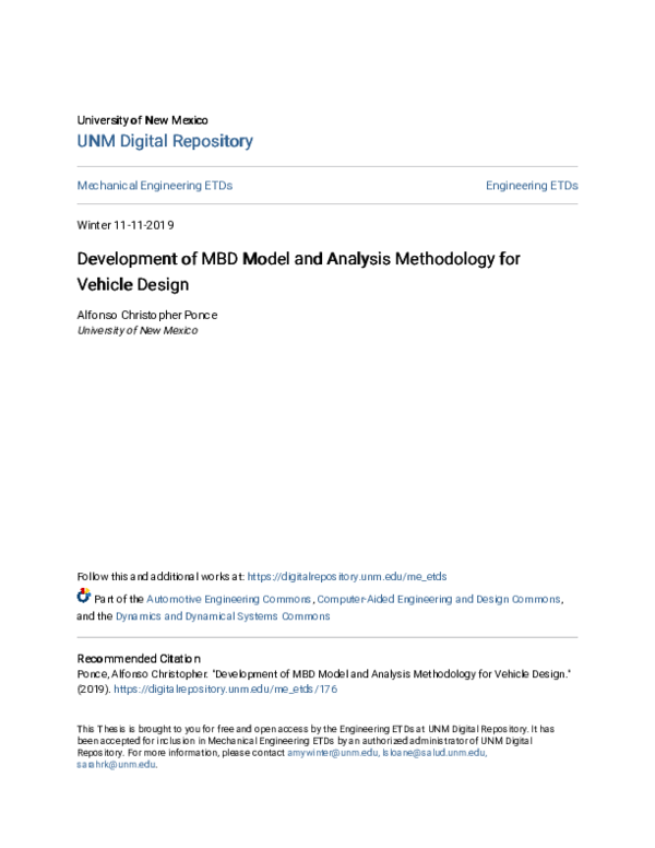 (PDF) Development of MBD Model and Analysis Methodology for Vehicle Design