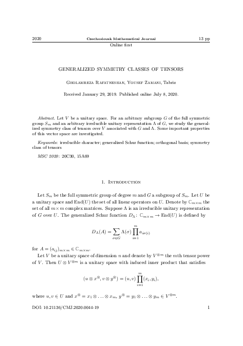 (PDF) Generalized Tensor Symmetry Classes
