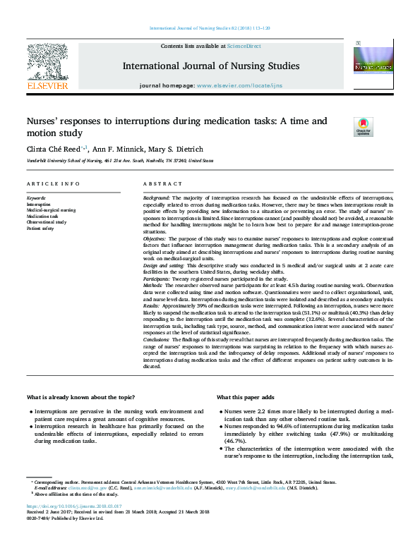 (PDF) Nurses’ responses to interruptions during medication tasks: A ...