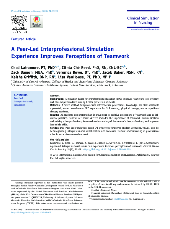 (PDF) A Peer-Led Interprofessional Simulation Experience Improves ...