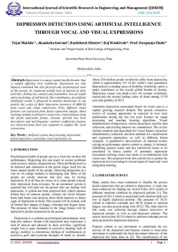 (PDF) Depression Detection Using Artificial Intelligence Through Vocal ...