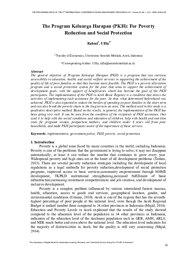(PDF) The Program Keluarga Harapan (PKH): For Poverty Reduction and ...
