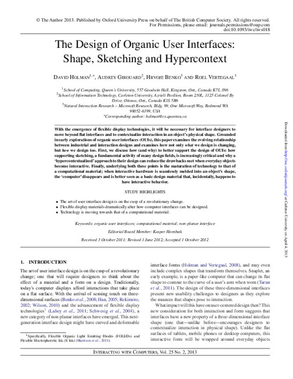 (PDF) The Design of Organic User Interfaces: Shape, Sketching and ...