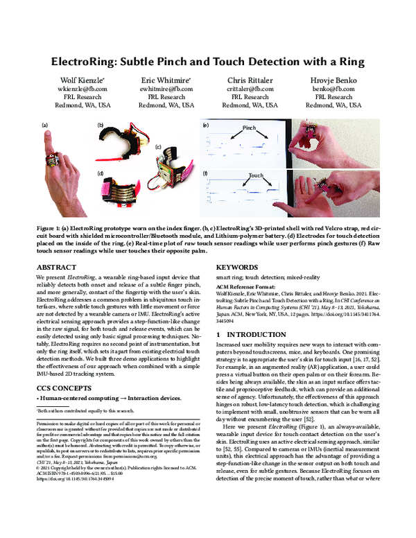 (PDF) ElectroRing: Subtle Pinch and Touch Detection with a Ring
