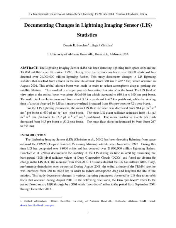 (PDF) Documenting Changes in Lightning Imaging Sensor (LIS) Statistics