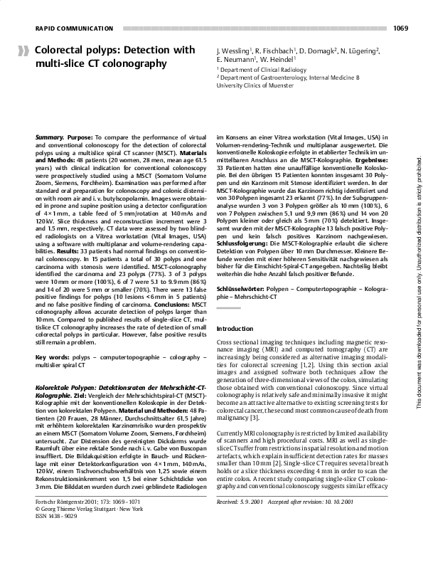 (PDF) Colorectal polyps: Detection with multi-slice CT colonography