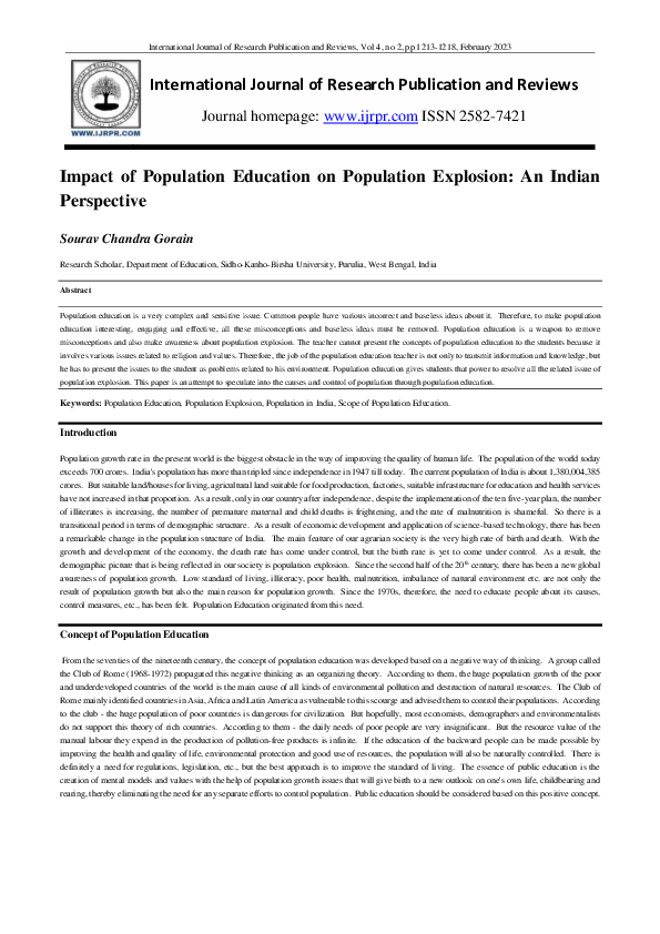 (PDF) Impact of Population Education on Population Explosion An Indian ...