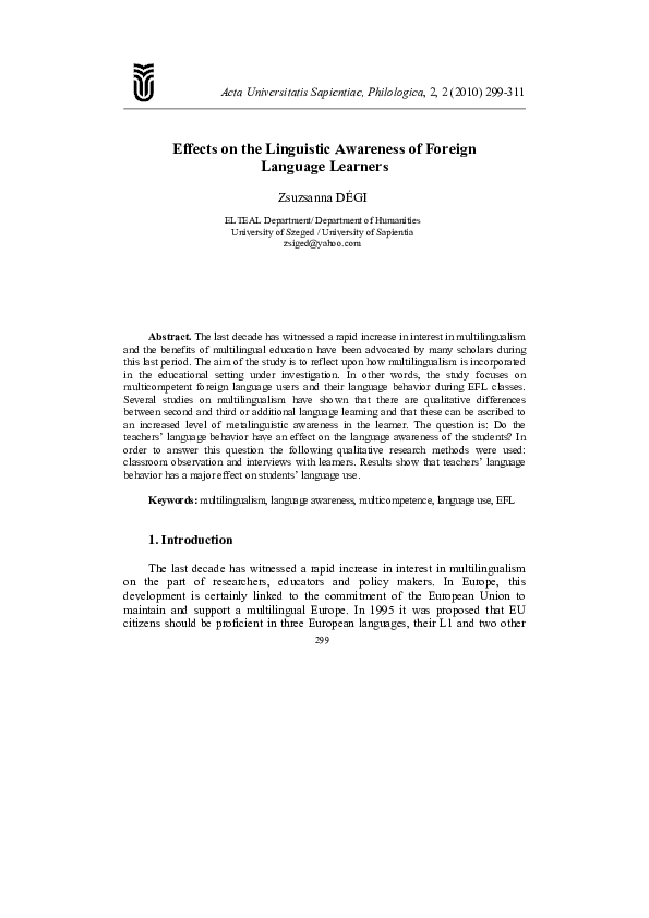 (PDF) Effects on the Linguistic Awareness of Foreign Language Learners