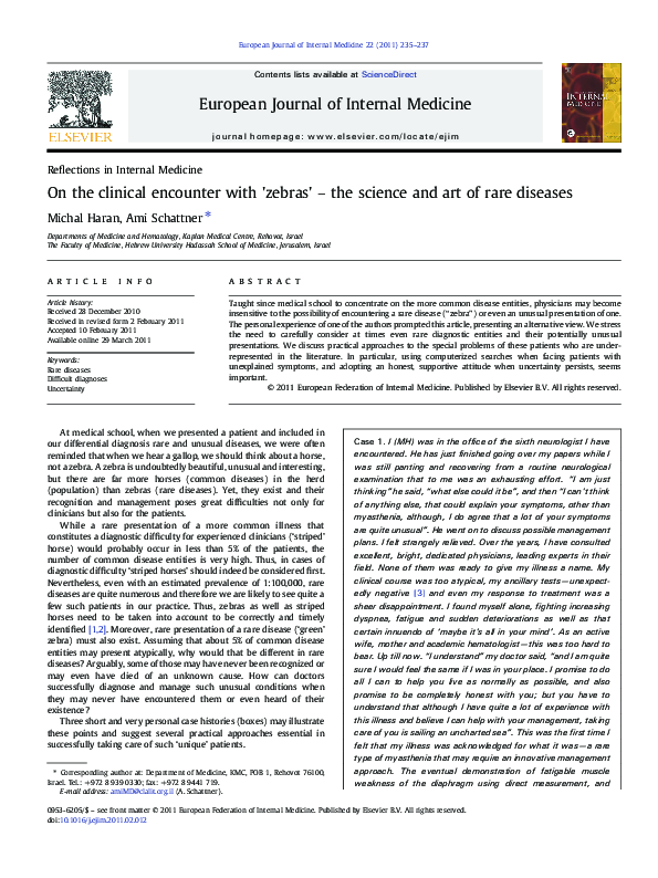 (PDF) On the clinical encounter with 'zebras' – the science and art of ...