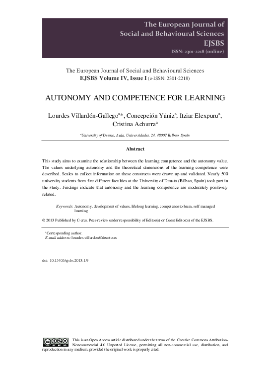 (PDF) Autonomy and Competence for Learning