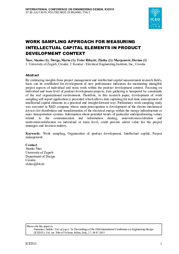 (PDF) Work Sampling Approach for Measuring Intellectual Capital Elements in Product Development ...
