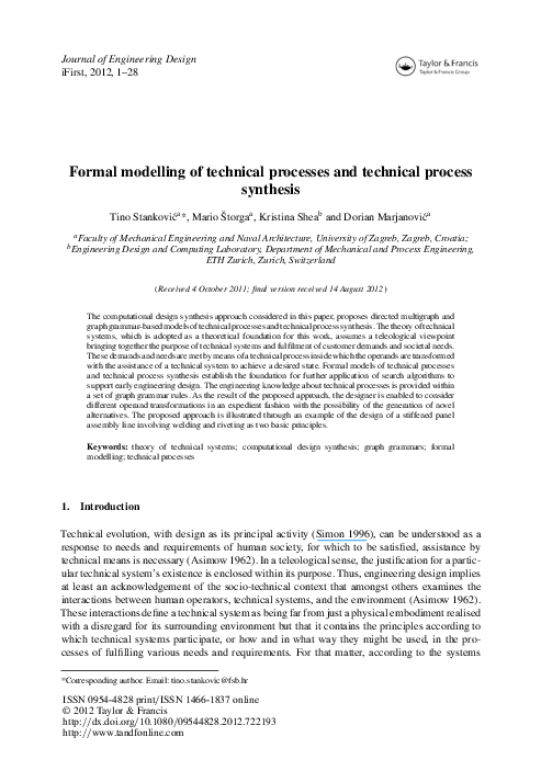(PDF) Formal modelling of technical processes and technical process synthesis