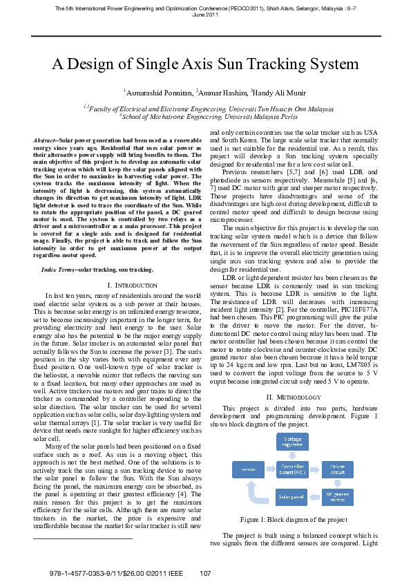 (PDF) A design of single axis sun tracking system | Ammar Hashim ...