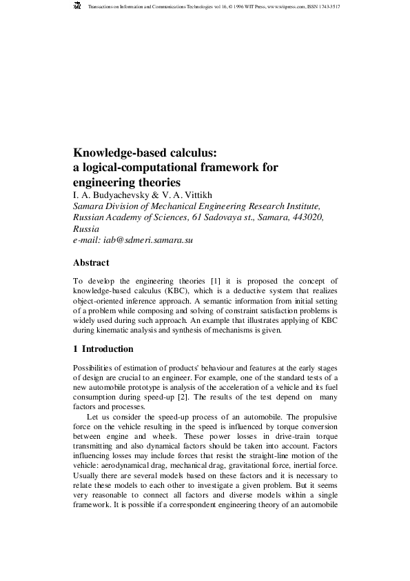 (PDF) Knowledge-based Calculus:A Logical-computational Framework ForEngineering Theories