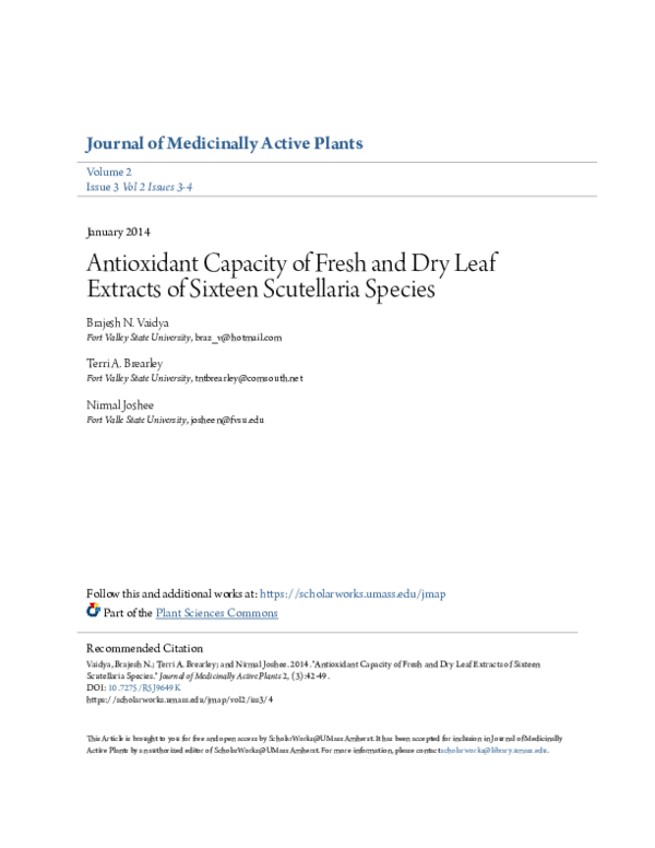 (PDF) Antioxidant Capacity of Fresh and Dry Leaf Extracts of Sixteen ...