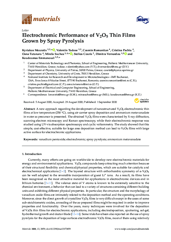 (PDF) Electrochromic Performance of V2O5 Thin Films Grown by Spray ...