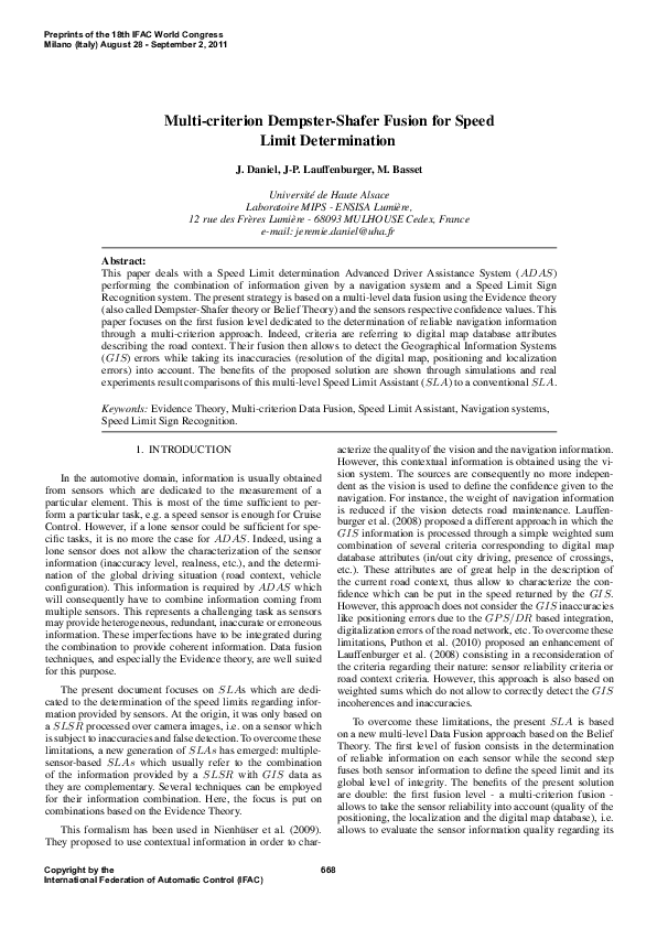 (PDF) Multi-criterion Dempster-Shafer Fusion for Speed Limit Determination