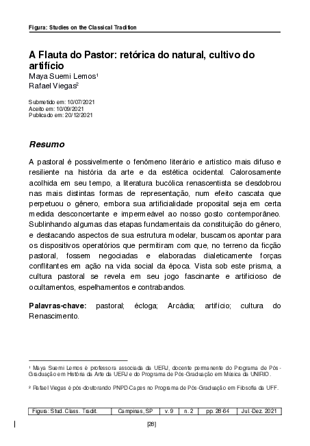 (PDF) A flauta do pastor: Retórica do natural, cultivo do artifício ...