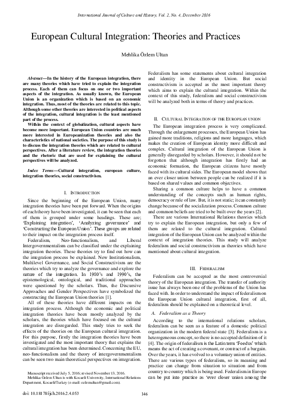 (PDF) European Cultural Integration: Theories and Practices