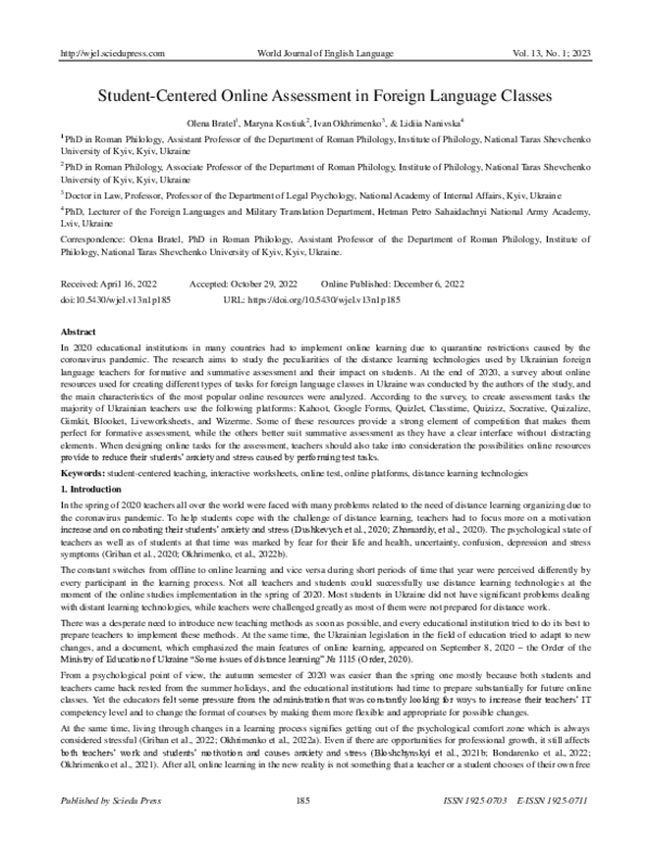 (PDF) Student-Centered Online Assessment in Foreign Language Classes