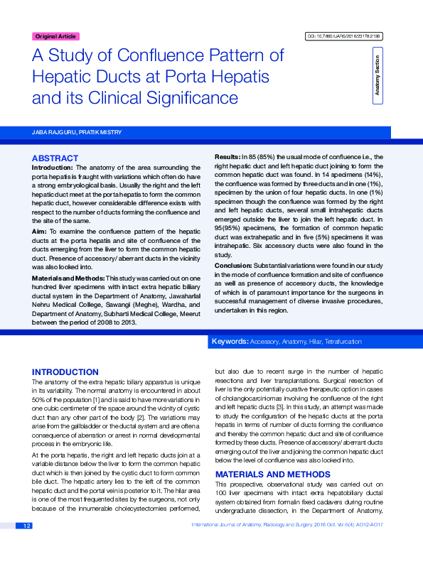 (PDF) A Study of Confluence Pattern of Hepatic Ducts at Porta Hepatis ...