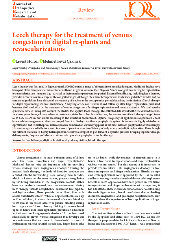 (PDF) Leech Therapy For The Treatment Of Venous Congestion In Flaps ...