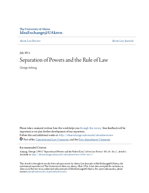 (PDF) Separation of Powers and the Rule of Law