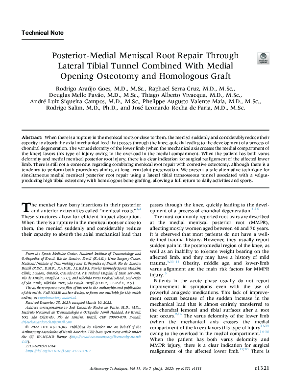 (PDF) Posterior-Medial Meniscal Root Repair Through Lateral Tibial ...