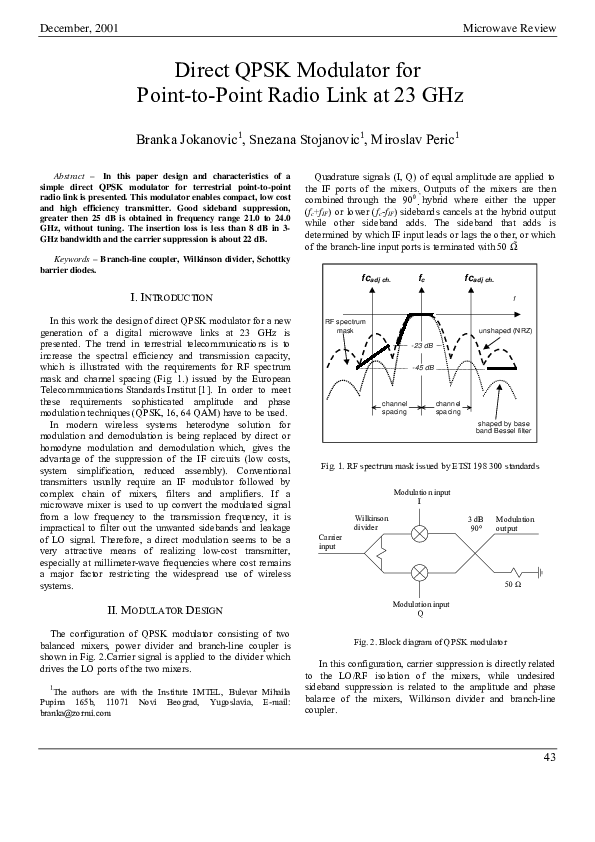 (PDF) Direct QPSK modulator for point-to-point radio link at 23 GHz
