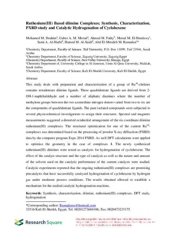 (PDF) Ruthenium(III) Based Diimine Complexes; Synthesis, Characterization, PXRD Study and ...