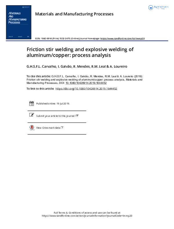 (PDF) Friction stir welding and explosive welding of aluminum/copper ...