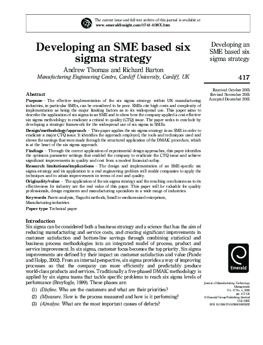 (PDF) Developing an SME based six sigma strategy