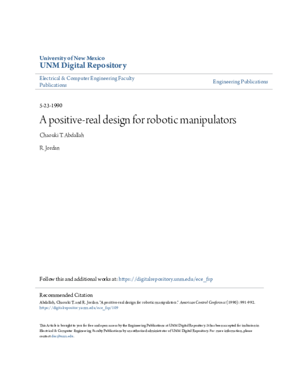 (PDF) A Positive-Real Design for Robotic Manipulators