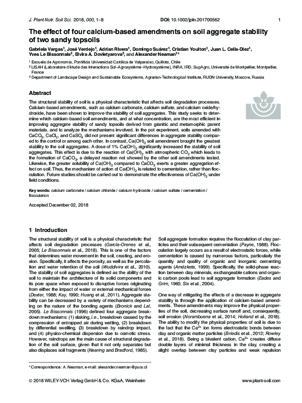(PDF) The effect of four calcium‐based amendments on soil aggregate ...