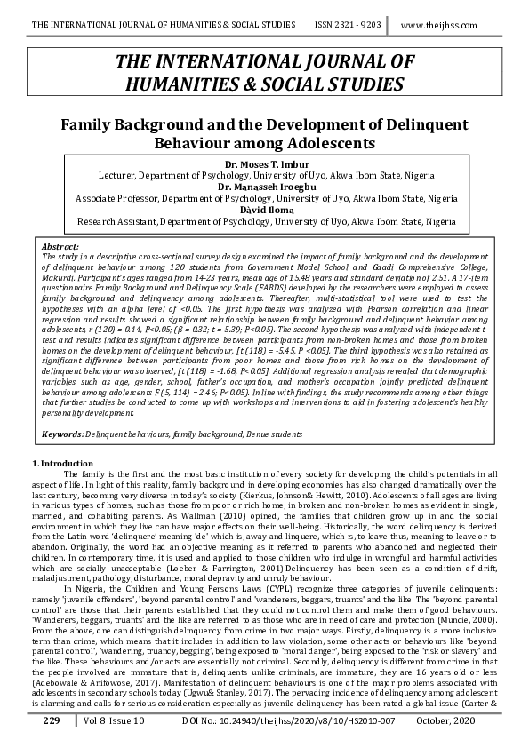 (PDF) Family Background and the Development of Delinquent Behaviour ...