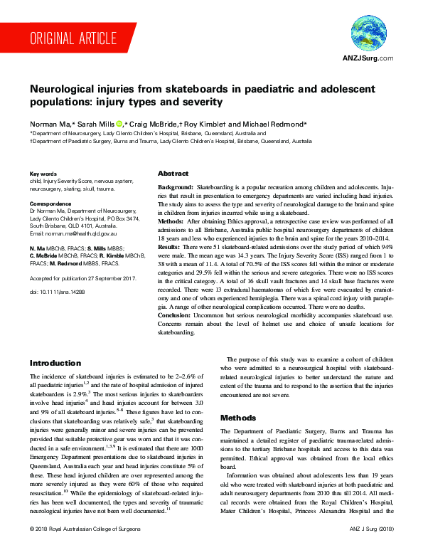 (PDF) Neurological injuries from skateboards in paediatric and ...