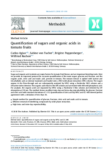 (PDF) Quantification of sugars and organic acids in tomato fruits