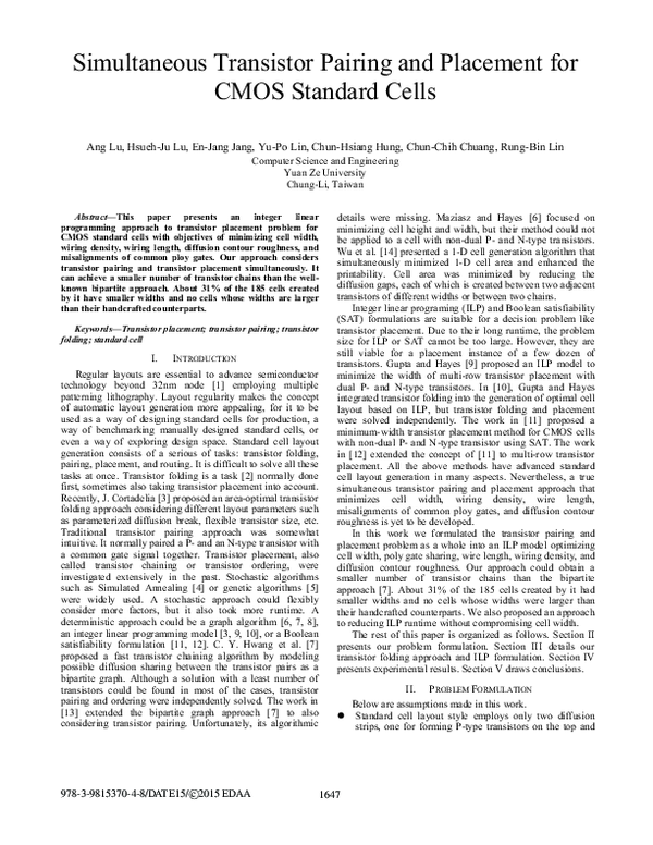 (PDF) Simultaneous Transistor Pairing and Placement for CMOS Standard Cells