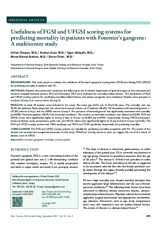 (PDF) Predictive value of FGSİ and UFGSİ scoring systems used in the ...