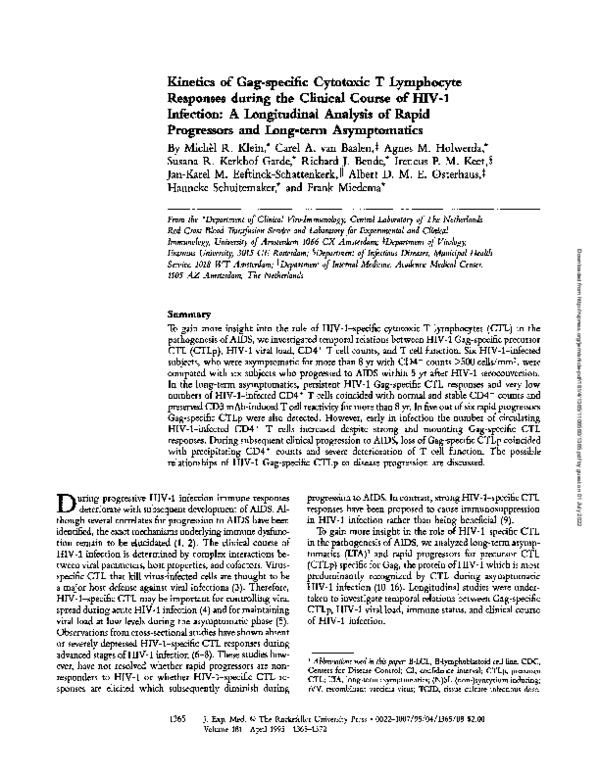 (PDF) Kinetics of Gag-specific cytotoxic T lymphocyte responses during ...