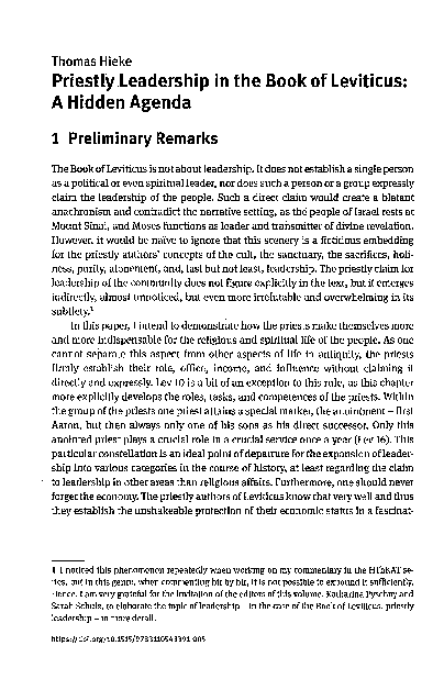 (PDF) Priestly Leadership in the Book of Leviticus: A Hidden Agenda
