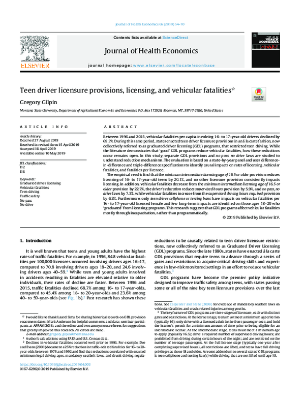 (PDF) Teen driver licensure provisions, licensing, and vehicular fatalities