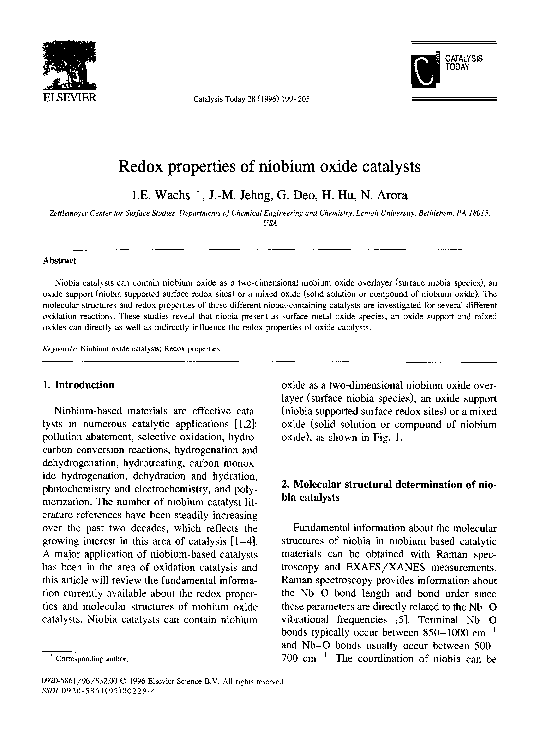 (PDF) Redox properties of niobium oxide catalysts