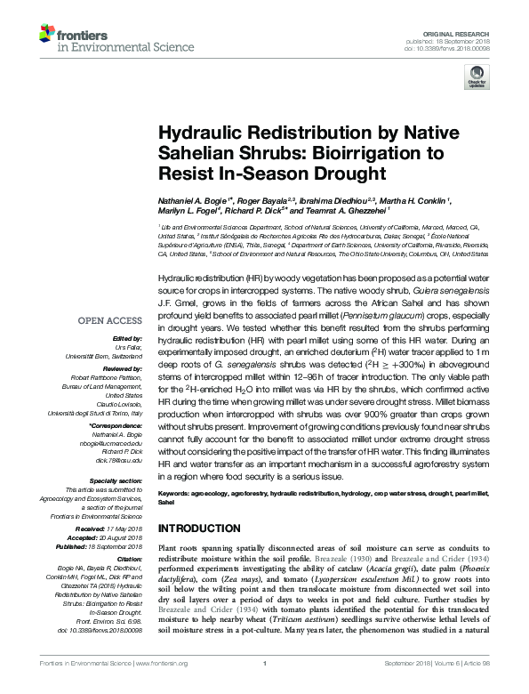 (PDF) Hydraulic Redistribution by Native Sahelian Shrubs: Bioirrigation ...